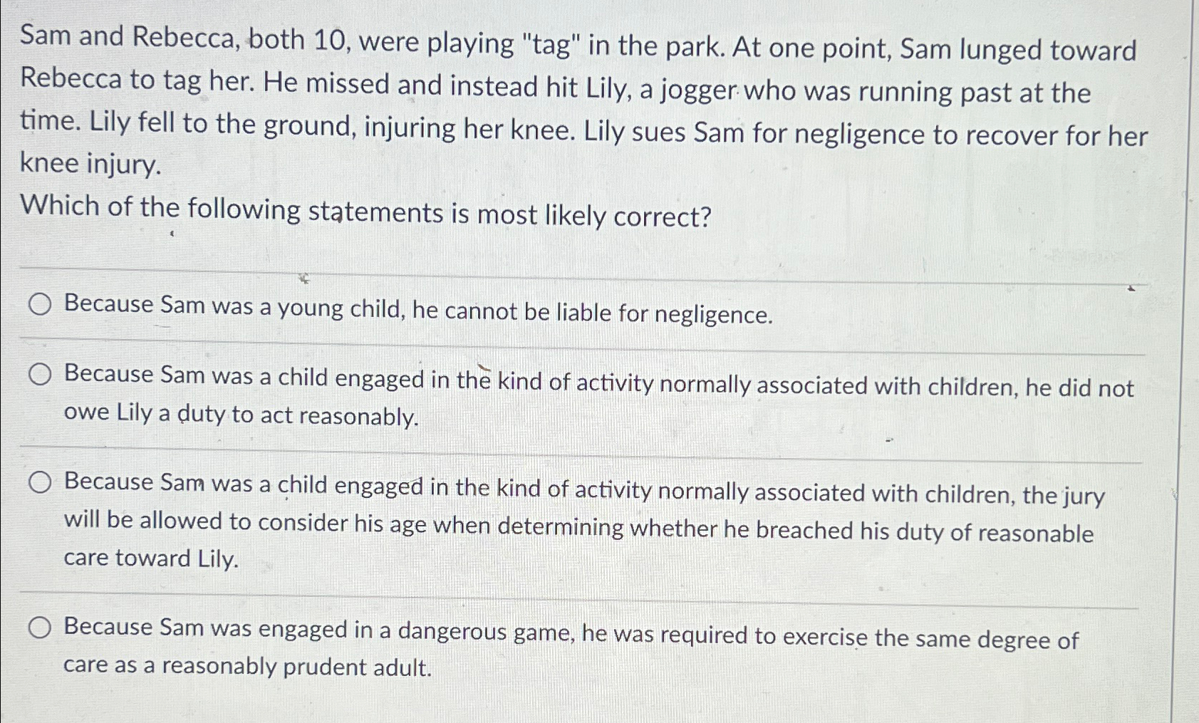 Solved Sam and Rebecca, both 10, ﻿were playing "tag" in the | Chegg.com