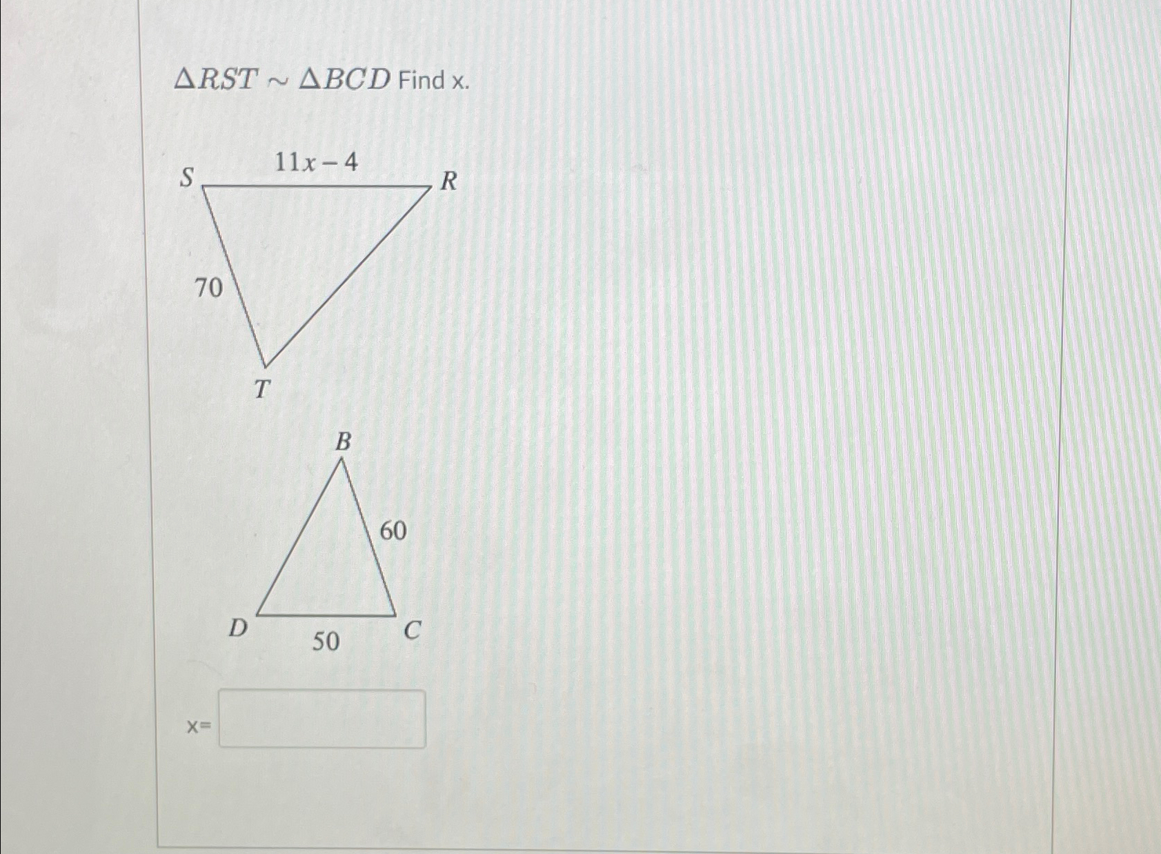 Solved ????RST∼???BCD ﻿Find x.x= | Chegg.com
