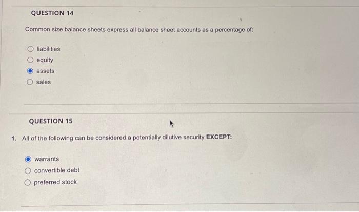 Solved Common size balance sheets express all balance sheet | Chegg.com