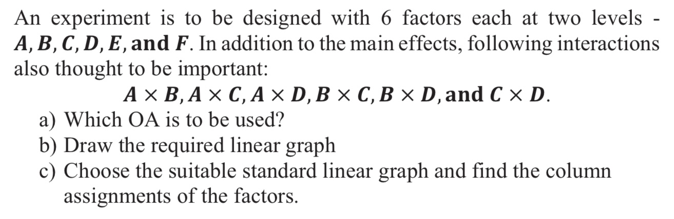 Solved An experiment is to be designed with 6 ﻿factors each | Chegg.com
