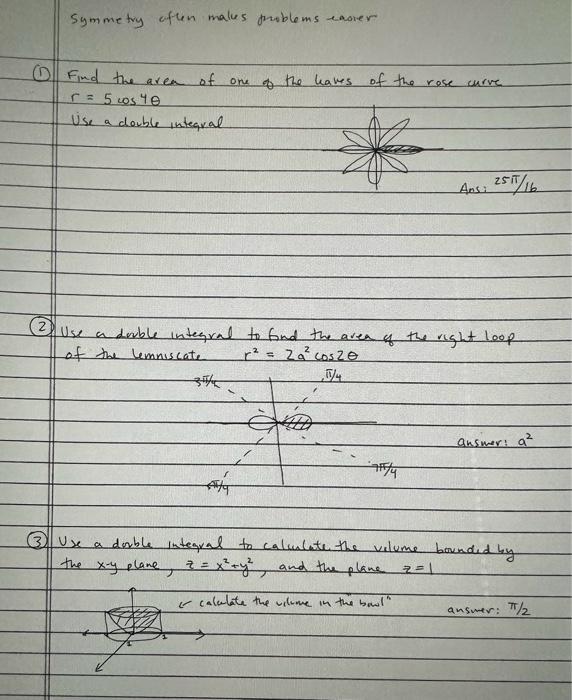 Solved symmetry oflen malus publems easer (1) Find the area | Chegg.com