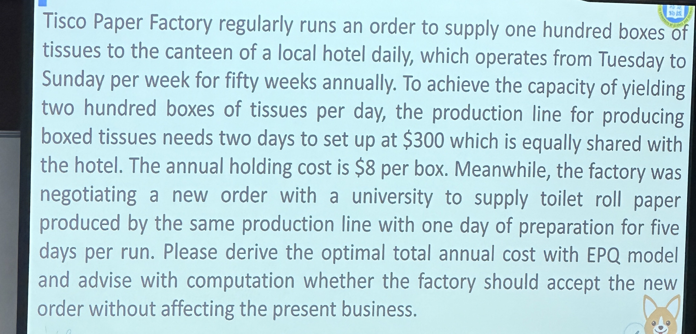 Solved Tisco Paper Factory regularly runs an order to supply | Chegg.com