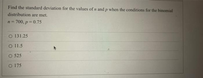 Solved Find the standard deviation for the values of n and p | Chegg.com