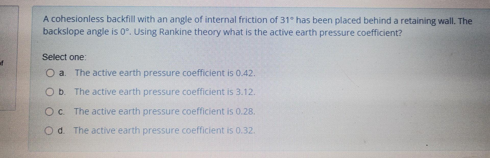 Solved A cohesionless backfill with an angle of internal | Chegg.com