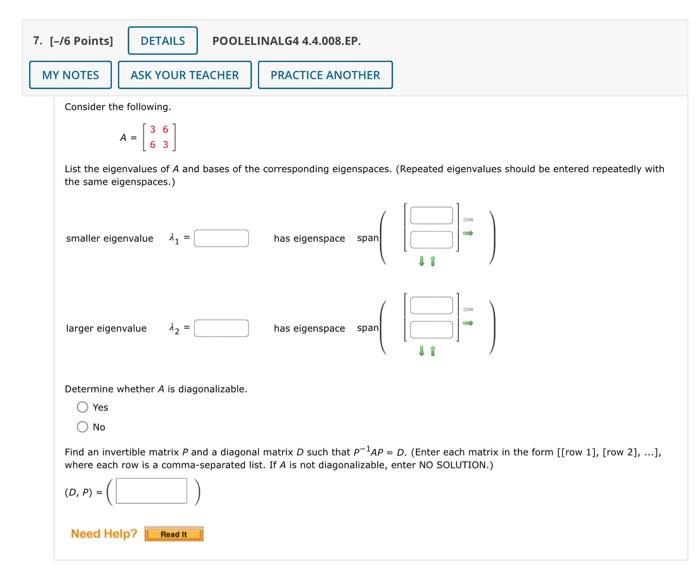 Solved List the eigenvalues of A and bases of the | Chegg.com