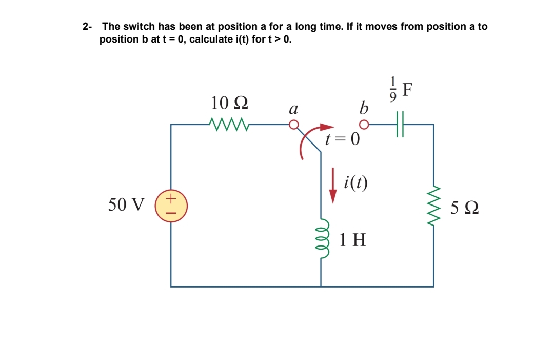 Solved 2- ﻿The switch has been at position a for a long | Chegg.com