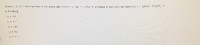 Solved Question 15 form a partition of the sample space SPA) | Chegg.com