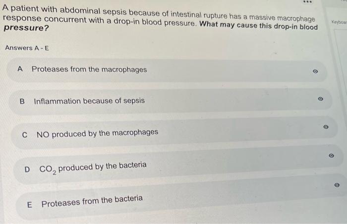 Solved A patient with abdominal sepsis because of intestinal | Chegg.com
