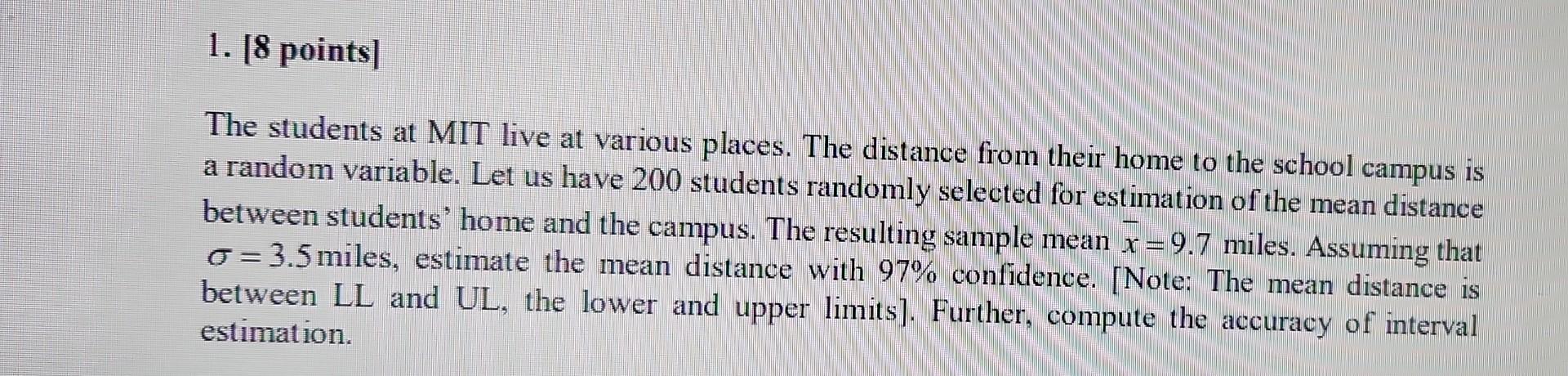 Solved The students at MIT live at various places. The | Chegg.com