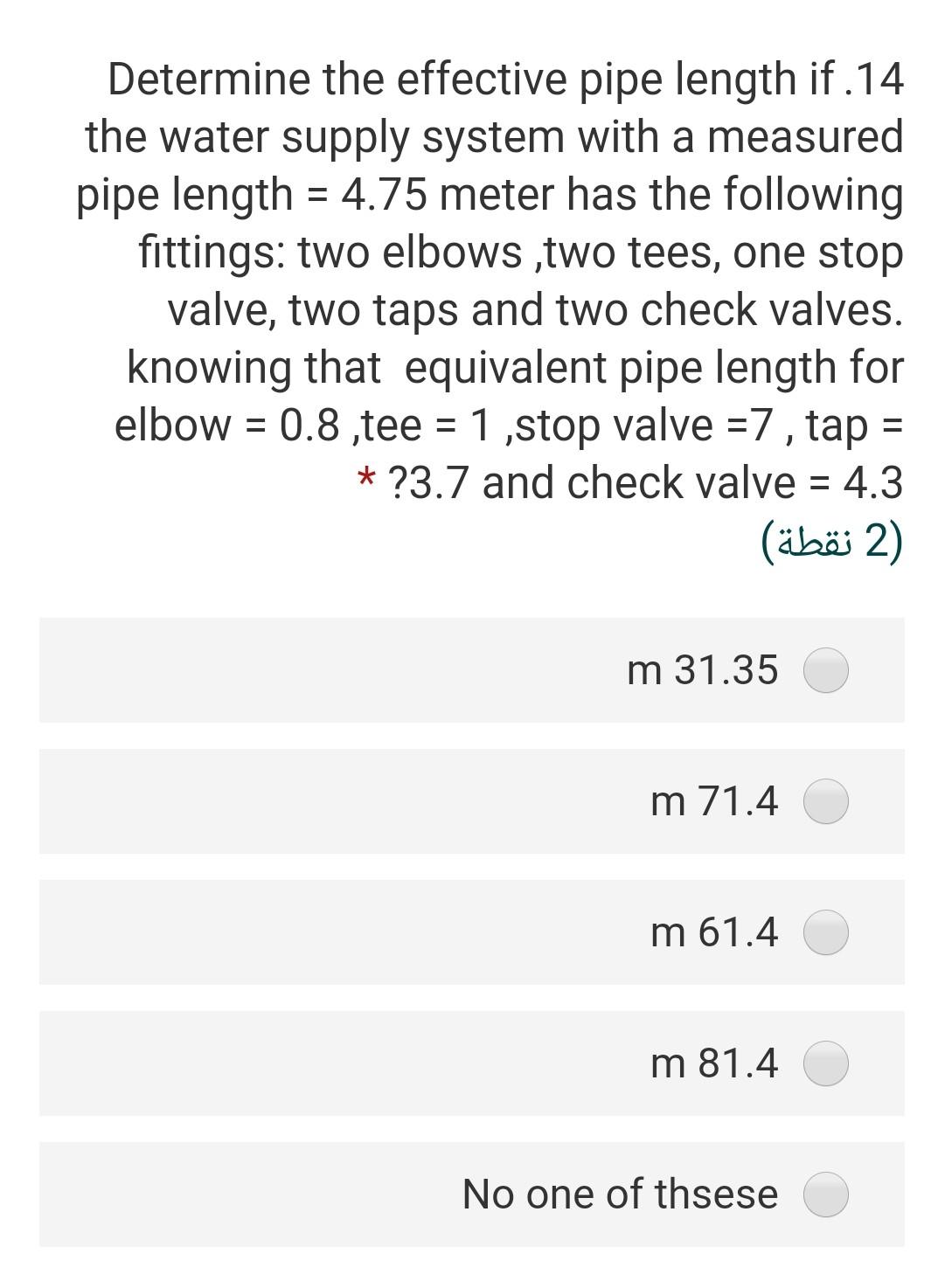 Solved Determine the effective pipe length if.14 the water | Chegg.com