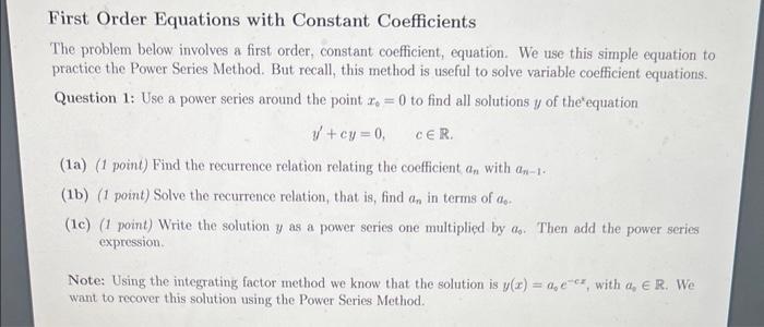 Solved First Order Equations with Constant Coefficients The | Chegg.com
