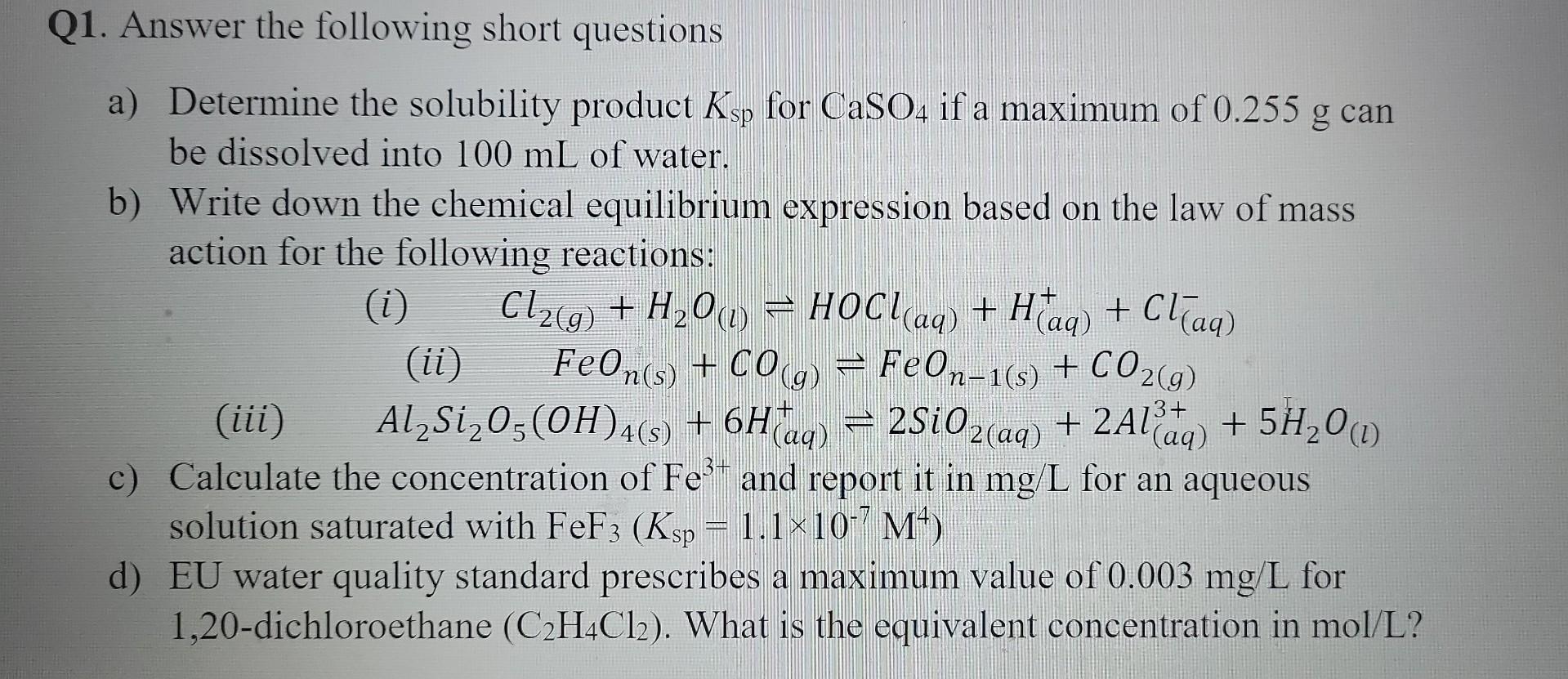 Solved Q1. Answer the following short questions a) Determine | Chegg.com