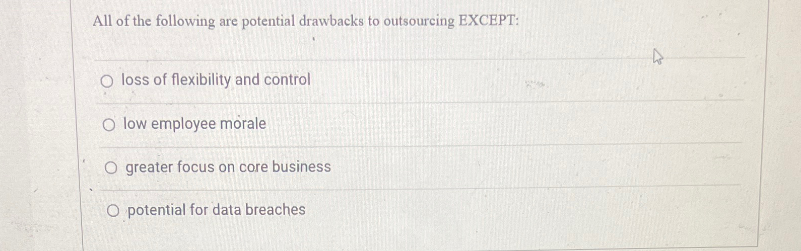 Solved All of the following are potential drawbacks to | Chegg.com