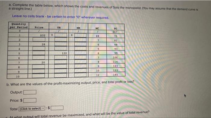 Solved a. Complete the table below, which shows the costs | Chegg.com