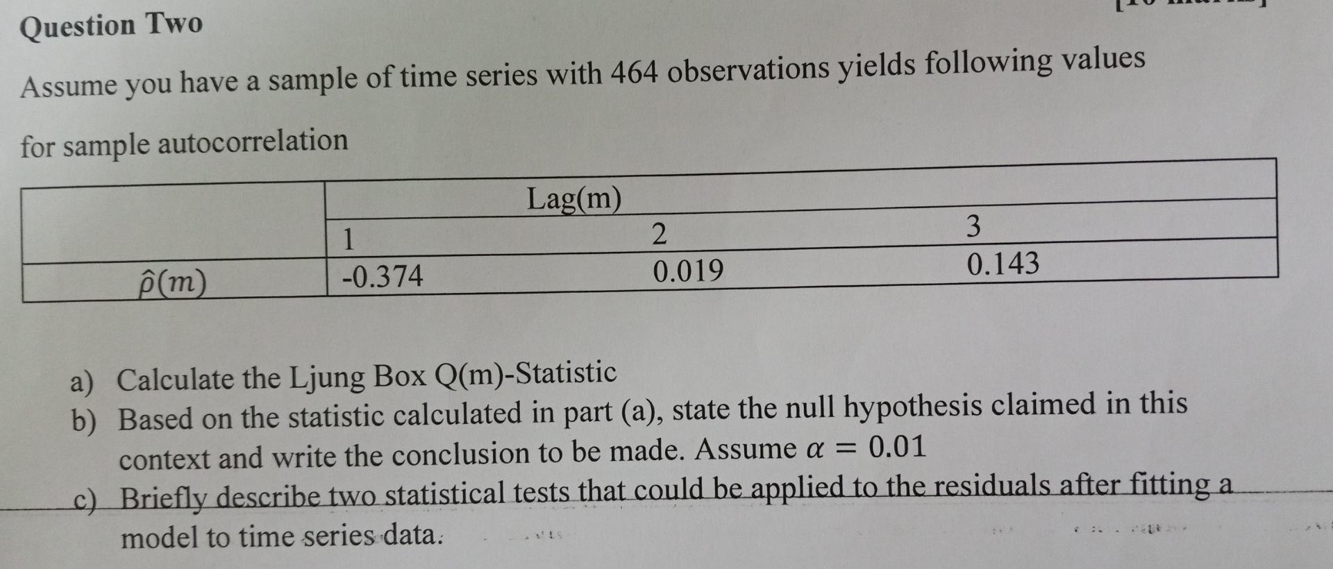 Solved Assume you have a sample of time series with 464 | Chegg.com