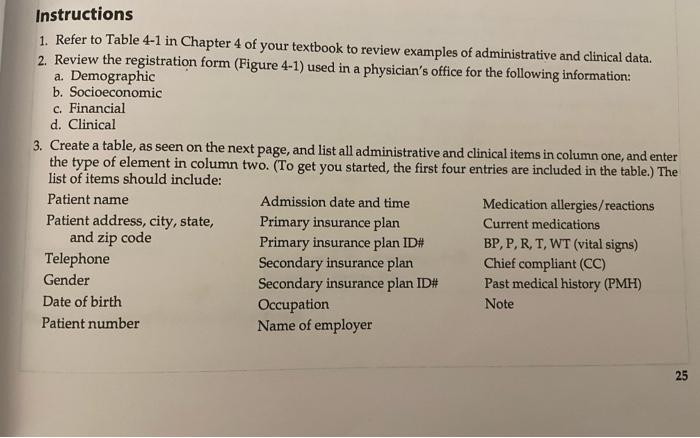 Instructions 1. Refer to Table 4-1 in Chapter 4 of | Chegg.com