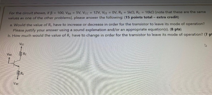Solved For the circuit shown, if p = 100, VRR = 5V, Vec - | Chegg.com