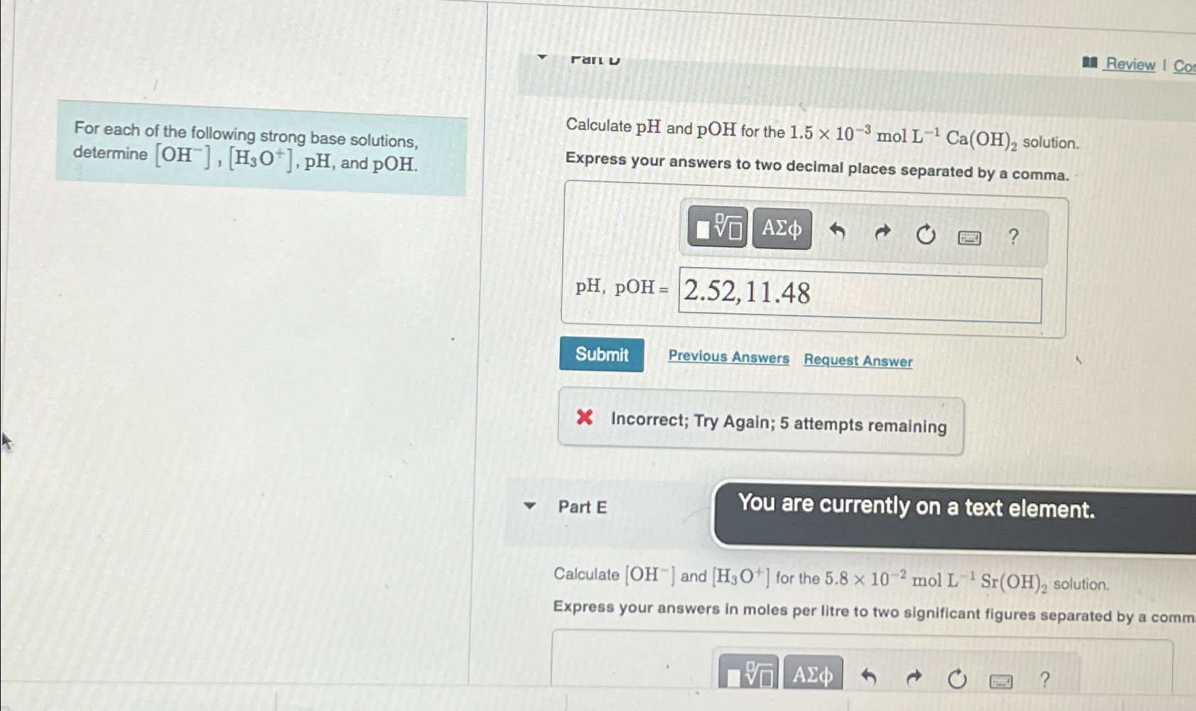 For each of the following strong base solutions, | Chegg.com