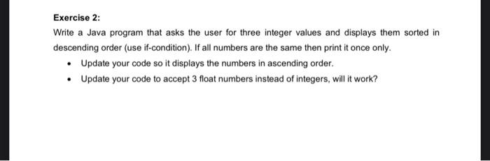 Solved Exercise 2: Write a Java program that asks the user | Chegg.com