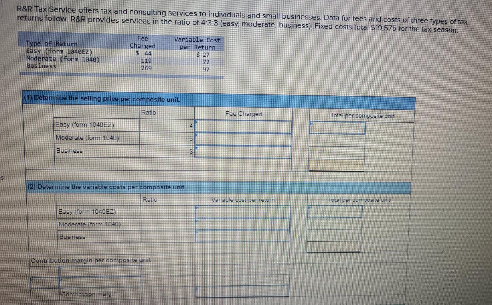 Solved R&R Tax Service offers tax and consulting services to | Chegg.com