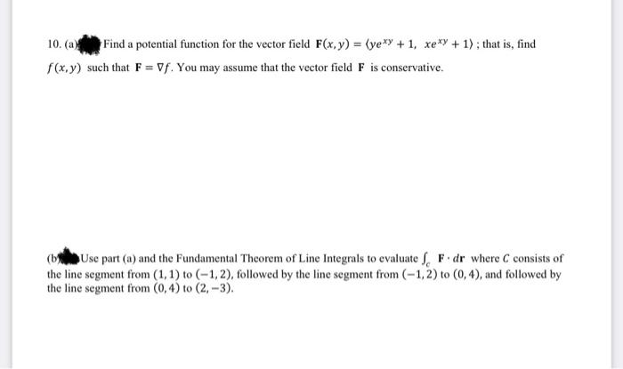 Solved 10 A Find A Potential Function For The Vector