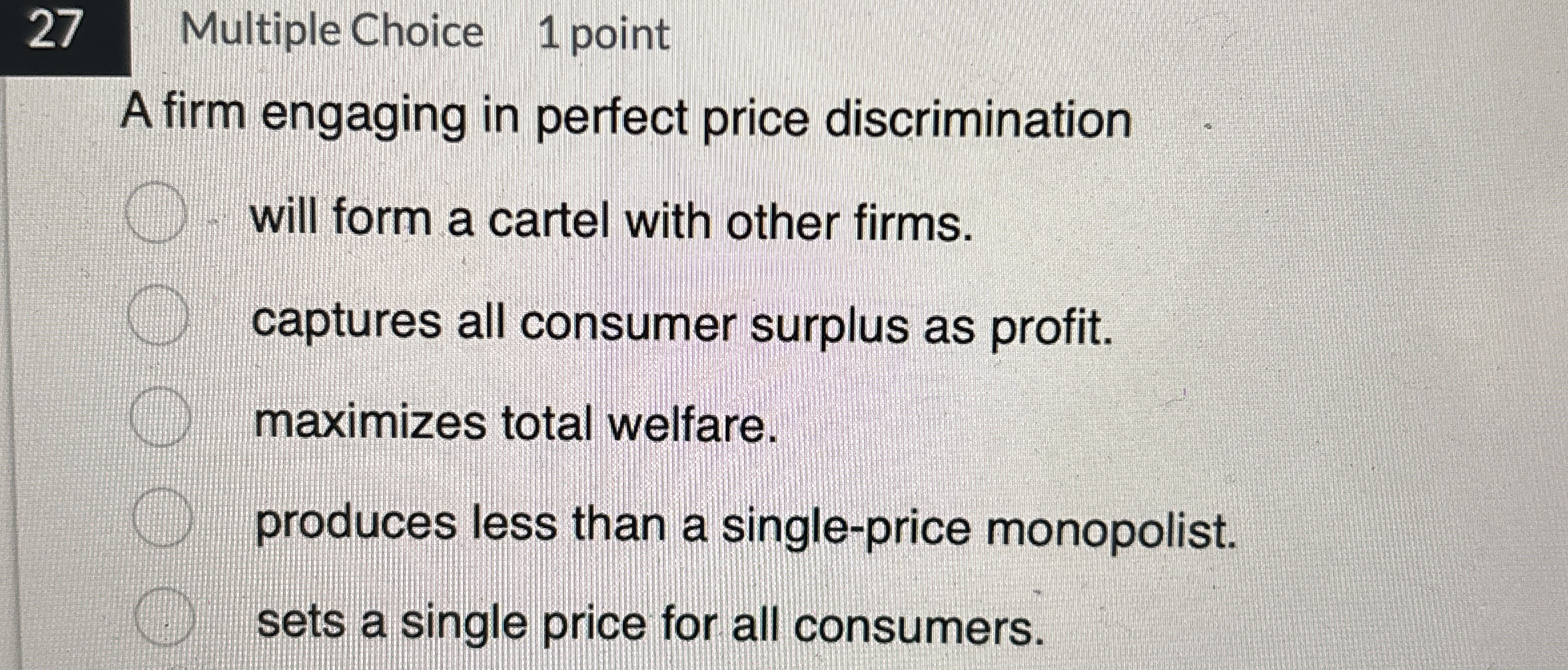 Solved 27 ﻿Multiple Choice 1 ﻿pointA firm engaging in | Chegg.com