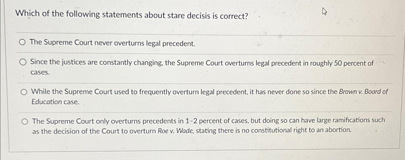Solved Which of the following statements about stare decisis | Chegg.com