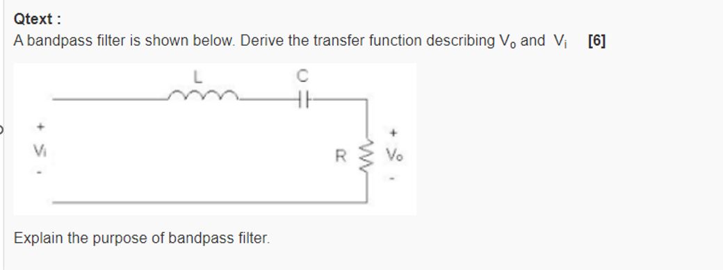 a bandpass filter is shown below. derive transfer | Chegg.com