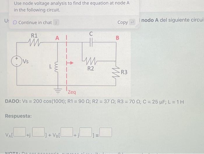 Solved Use node voltage analysis to find the equation at | Chegg.com
