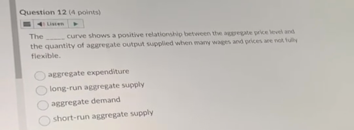 Solved Question 12 (4 ﻿points)ListenThe ﻿curve shows a | Chegg.com