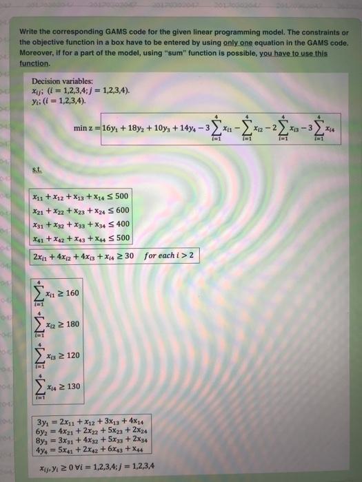 Solved Write the corresponding GAMS code for the given | Chegg.com