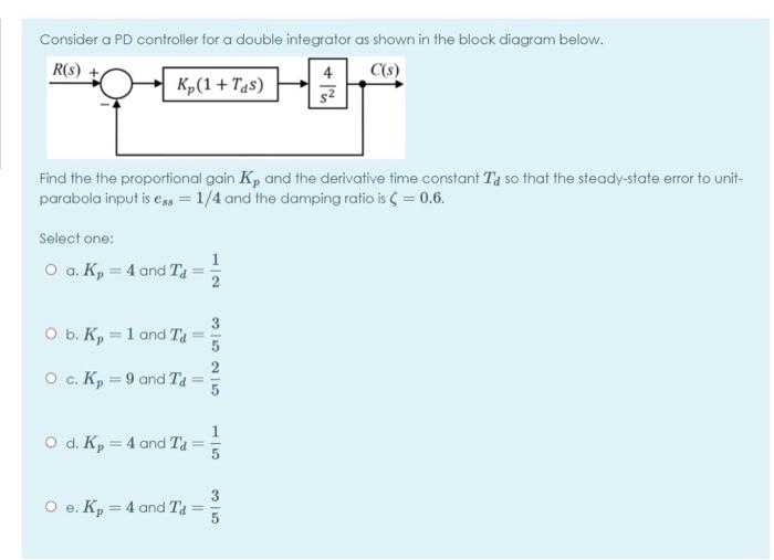 Solved Consider a PD controller for a double integrator as | Chegg.com