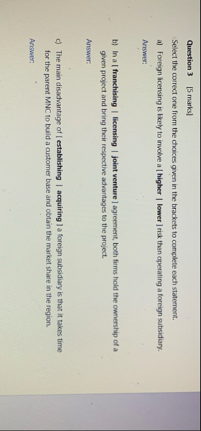 Solved Question 3 [5 ﻿marks]Select the correct one from the | Chegg.com
