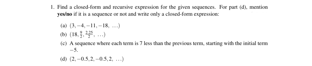 Solved Find a closed-form and recursive expression for the | Chegg.com