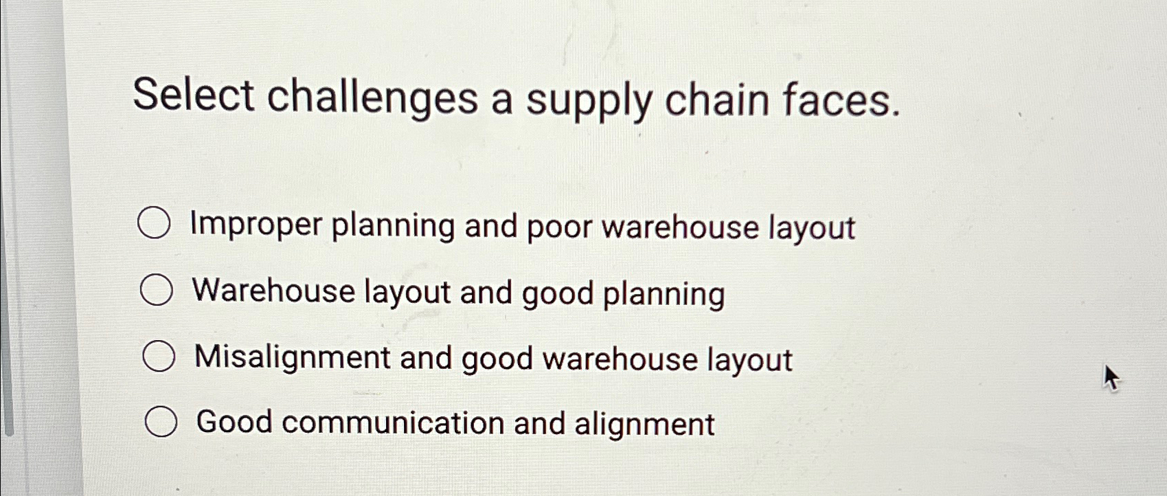 Solved Select challenges a supply chain faces.Improper | Chegg.com
