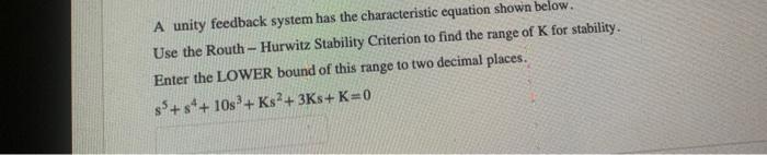 Solved A unity feedback system has the characteristic | Chegg.com