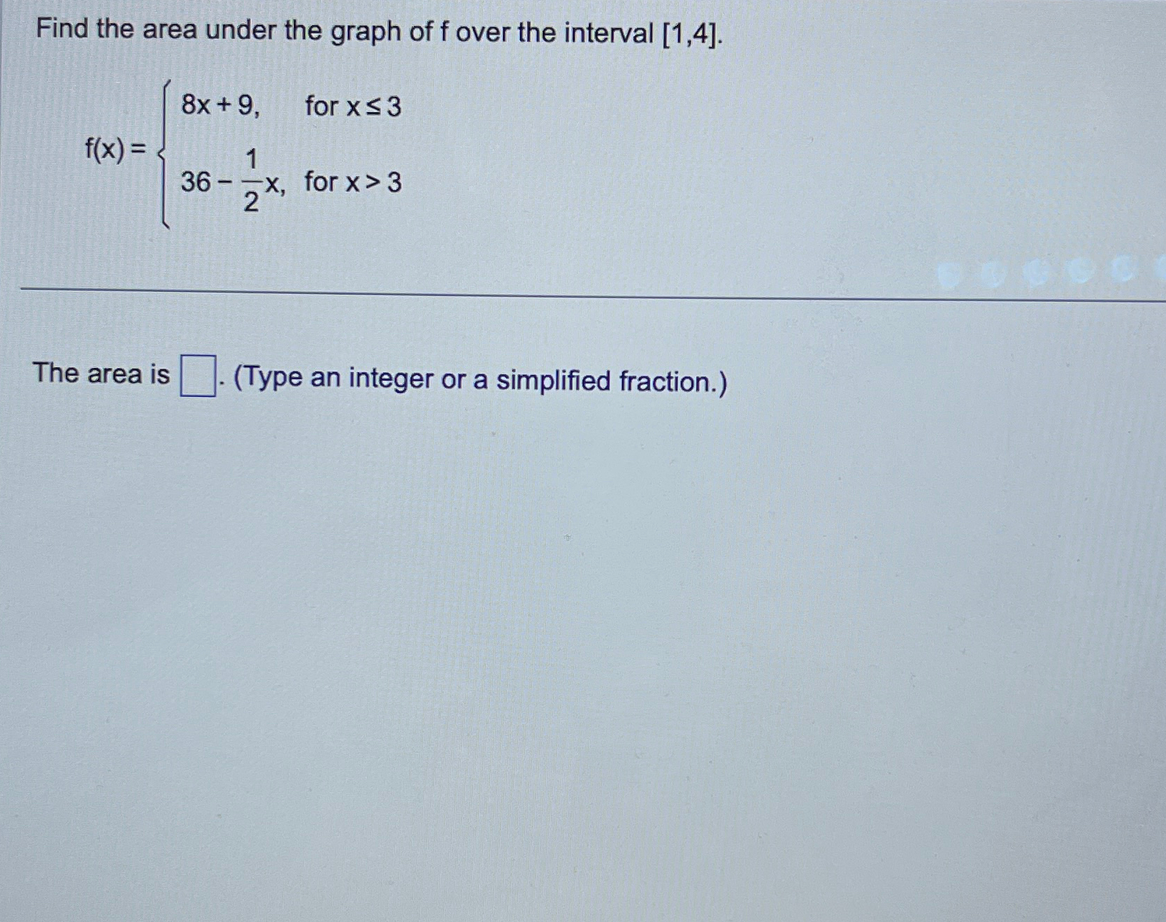 Solved Find the area under the graph of f ﻿over the interval | Chegg.com