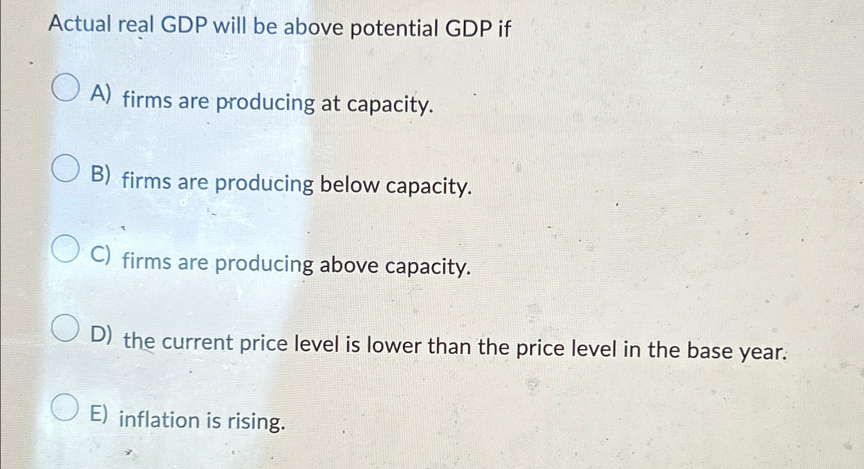Solved Actual real GDP will be above potential GDP ifA) | Chegg.com