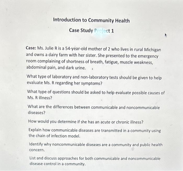 Solved Introduction to Community Health Case Study Project 1 | Chegg.com