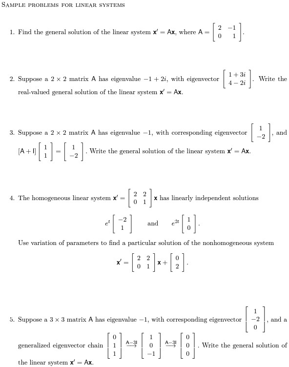 Solved SAMPLE PROBLEMS FOR LINEAR SYSTEMSFind the general | Chegg.com