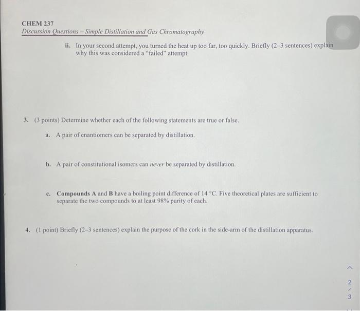 Solved CHEM 237 Discusvion Questions - Simple Distillation | Chegg.com