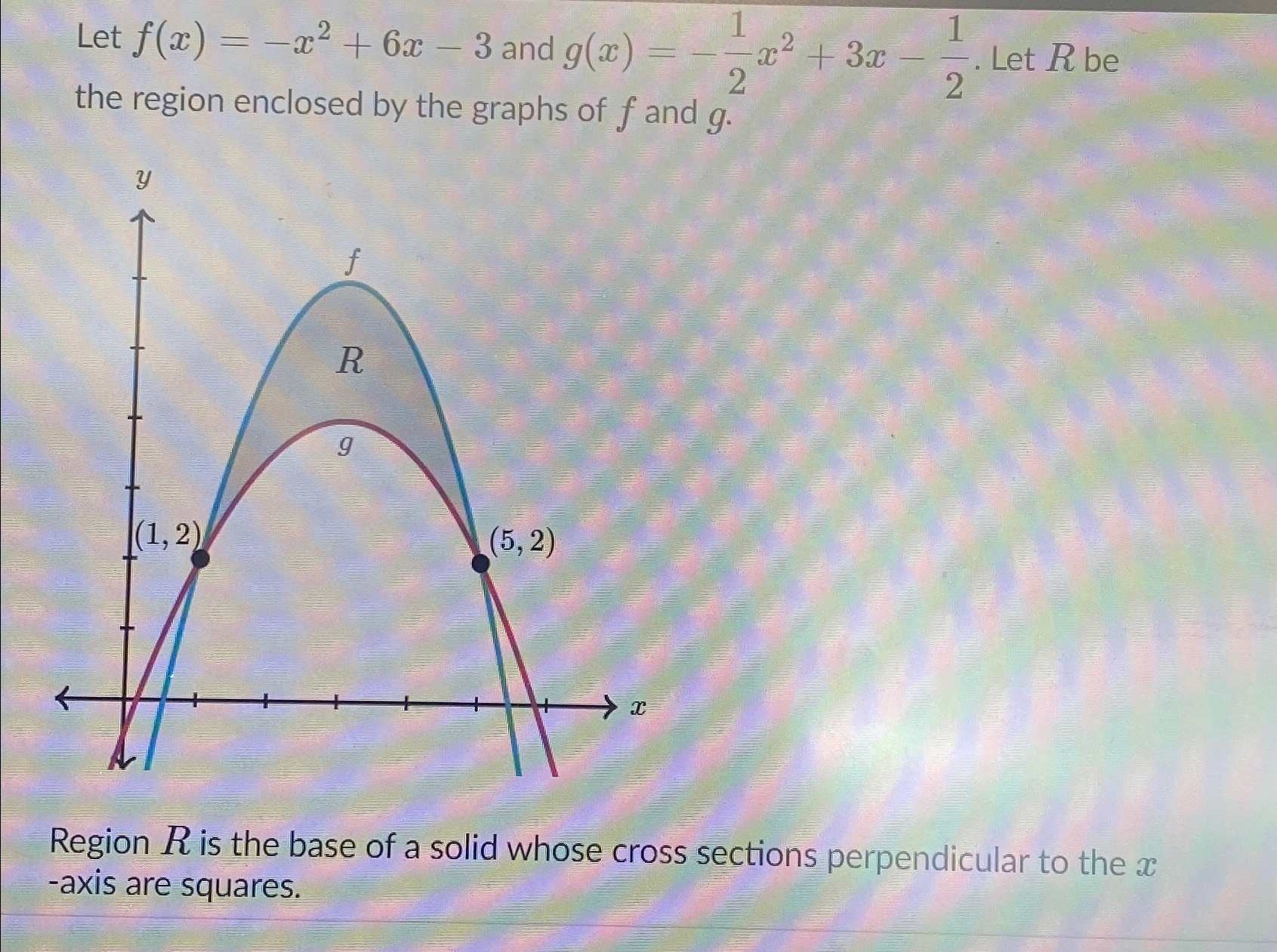 Let f(x)=-x2+6x-3 and g(x)=-12x2+3x-12. Let R be | Chegg.com Let f(x)=-x2+6x-3 and g(x)=-12x2+3x-12. Let R be | Chegg.com