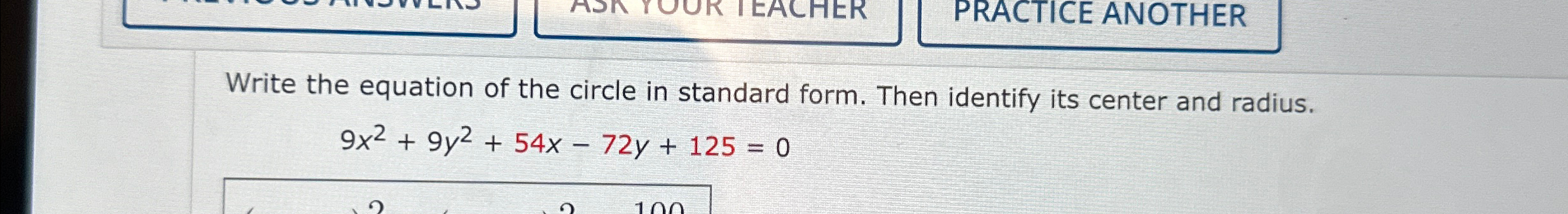 Solved Write the equation of the circle in standard form. | Chegg.com