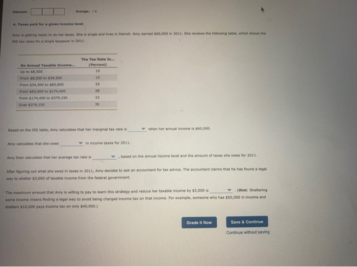 Solved Attempts Average 14 4. Taxes paid for a given income | Chegg.com