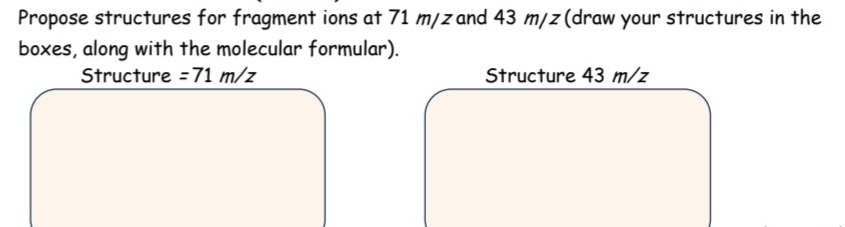 Solved Propose structures for fragment ions at 71mz ﻿and | Chegg.com
