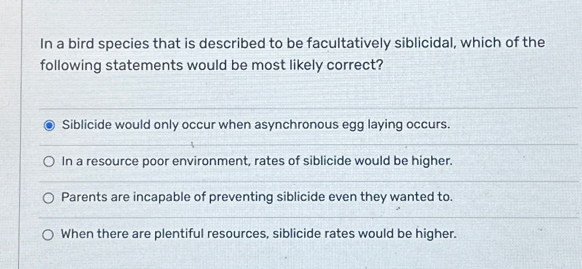 Solved In a bird species that is described to be | Chegg.com