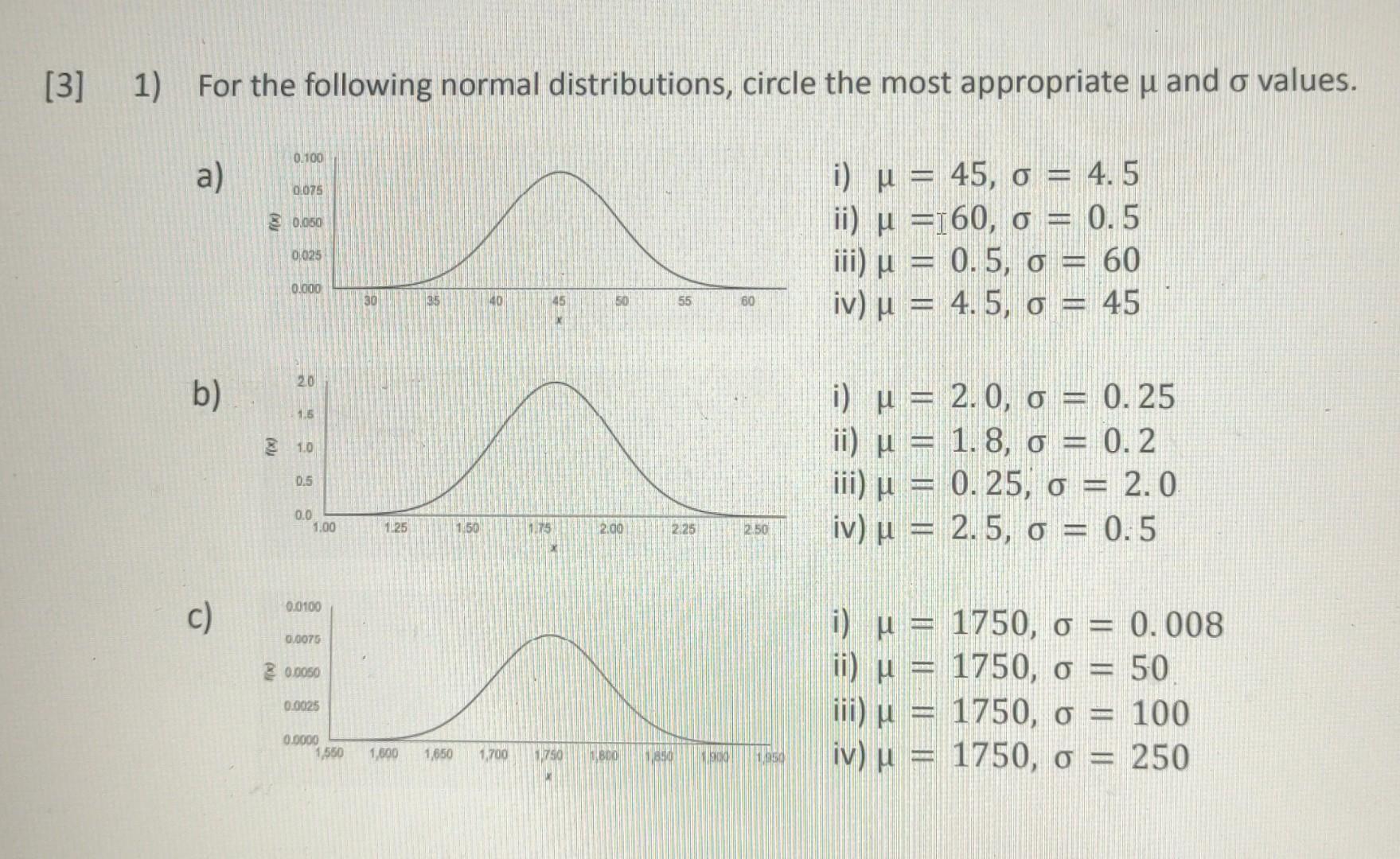 Solved 1) For the following normal distributions, circle the | Chegg.com