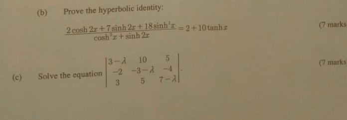 Solved (b) Prove the hyperbolic identity: | Chegg.com
