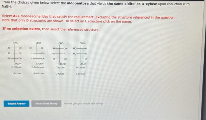 Solved From the choices given below select the aldopentose | Chegg.com