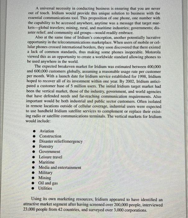 Solved The Rise, Fall, and Resurrection of Iridium: A | Chegg.com